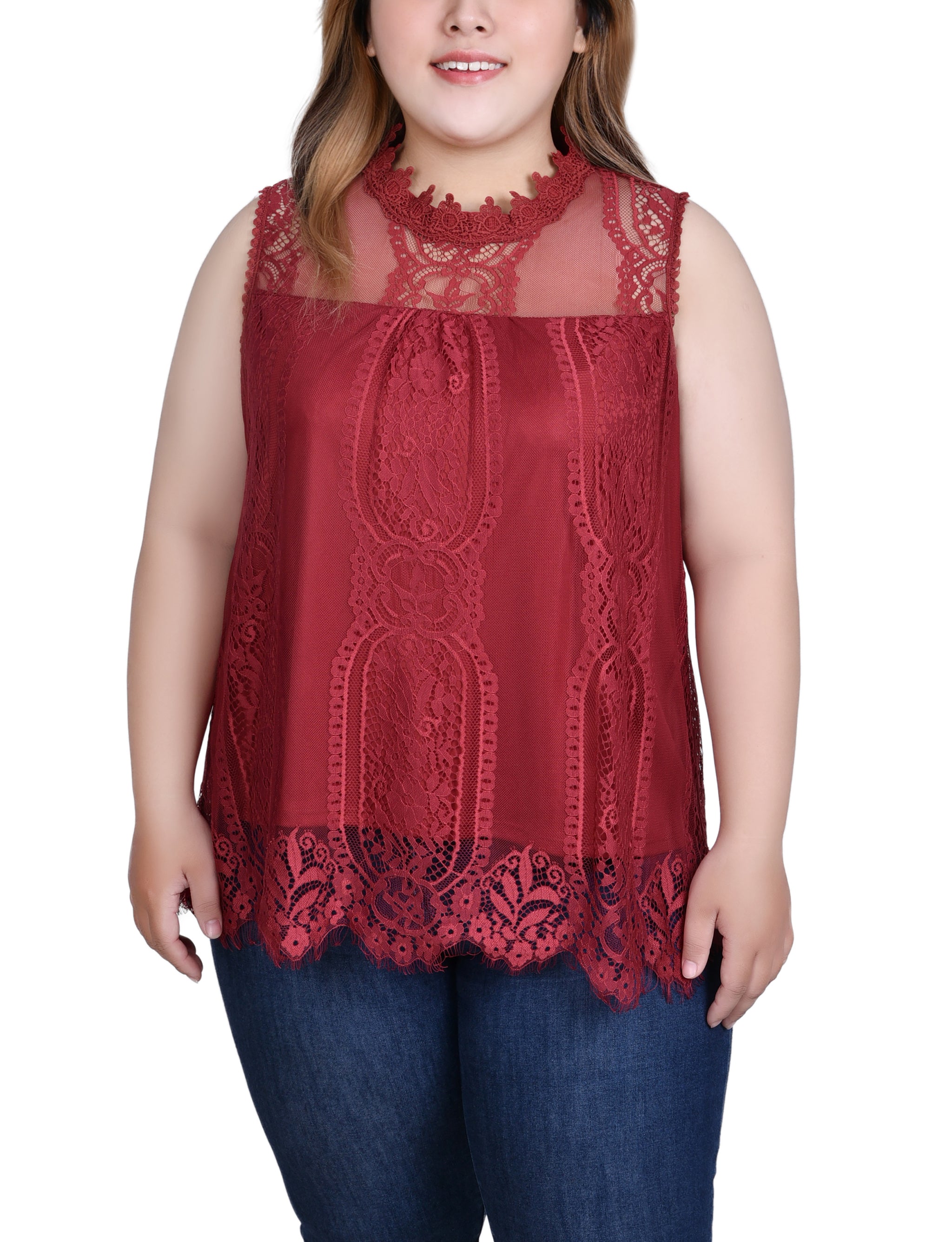Plus Size Sleeveless Mock Neck Lace Top – NY COLLECTION