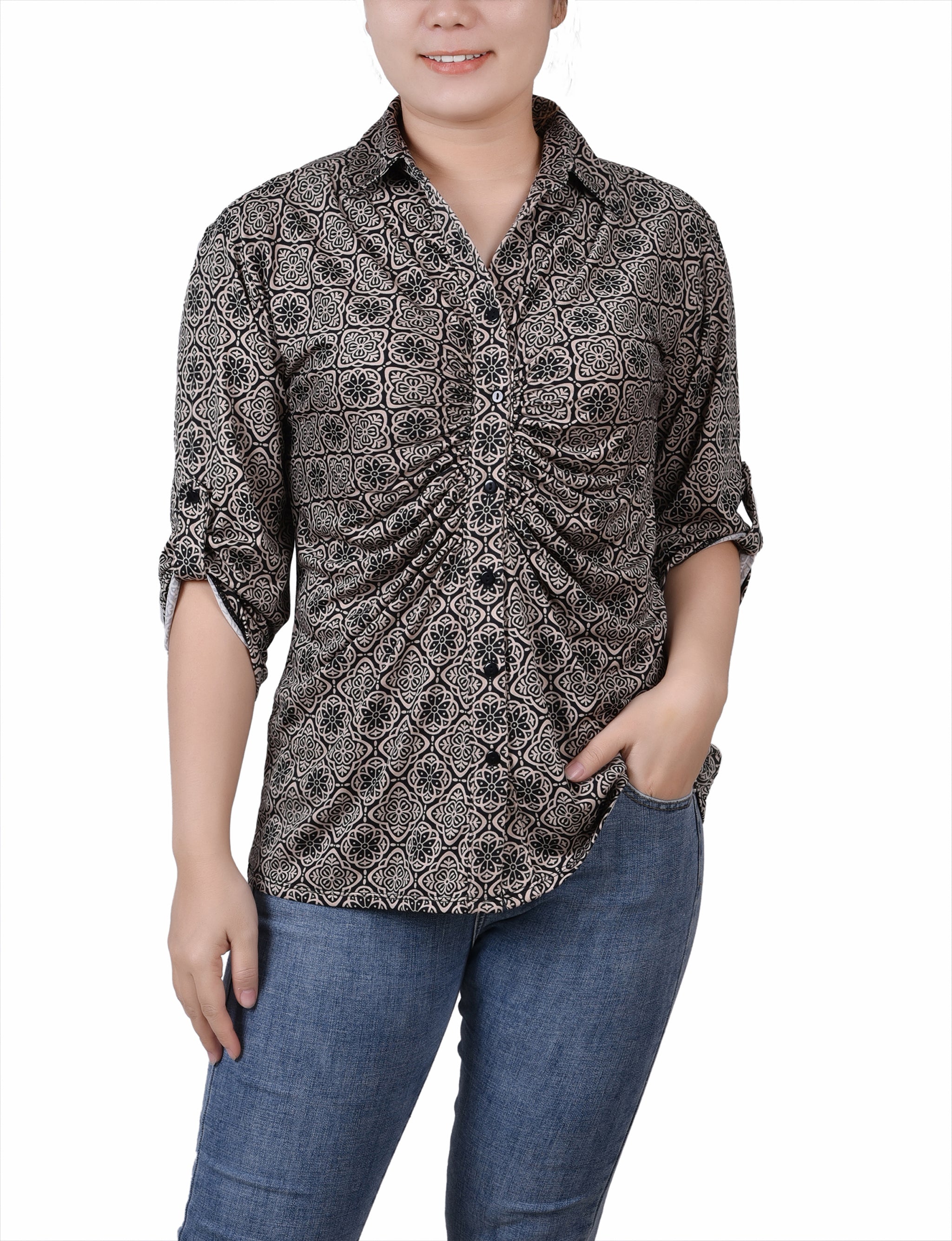 3/4 Roll Tab Rouched-Front Top – NY COLLECTION